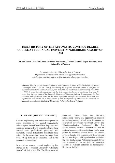 Brief History of the Automatic Control Degree Course at Technical ...