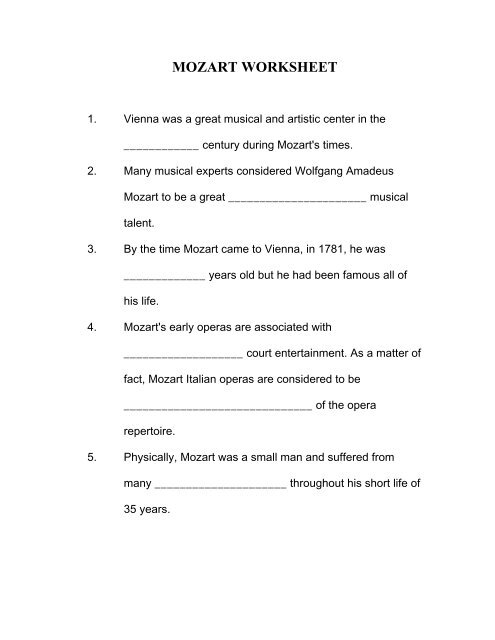 MOZART WORKSHEET