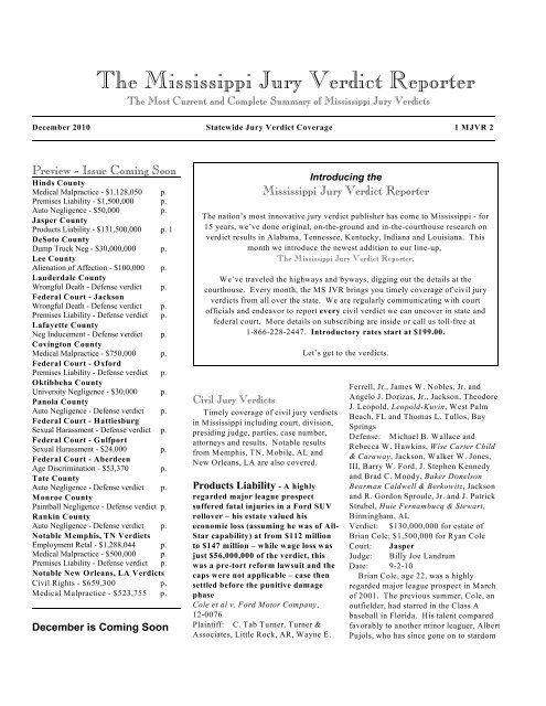 The Mississippi Jury Verdict Reporter - Jury Verdict Publications