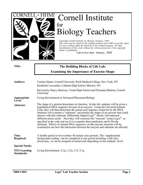 The Building Blocks of Life Lab - Cornell Institute for Biology ...