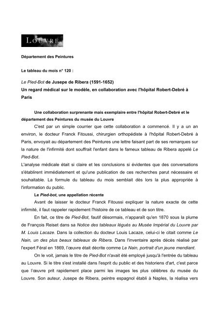 Le Pied-Bot de Jusepe de Ribera (1591-1652 ... - Musée du Louvre