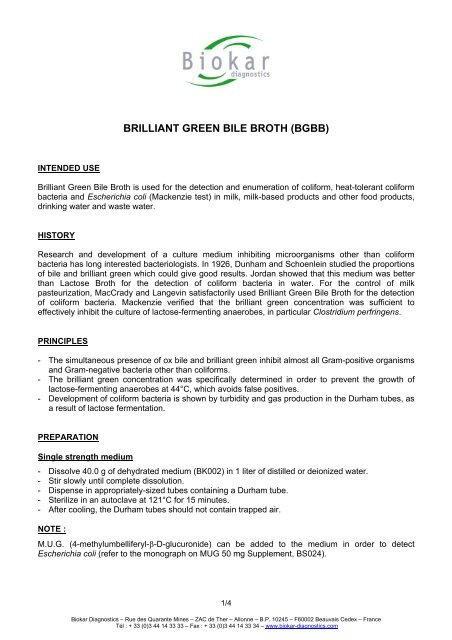 BRILLIANT GREEN BILE BROTH (BGBB) - Solabia