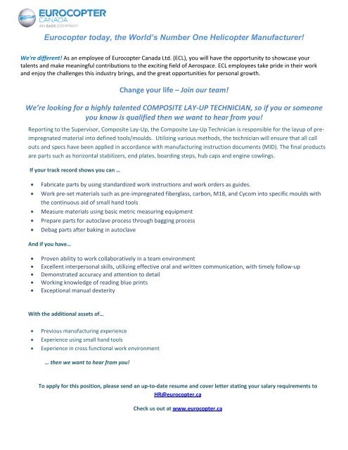 Composite Lay-Up Technician - Eurocopter Canada