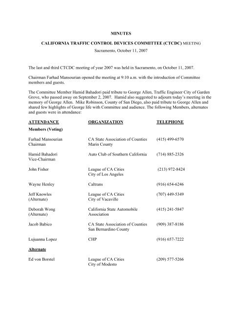 MINUTES CALIFORNIA TRAFFIC CONTROL DEVICES COMMITTEE
