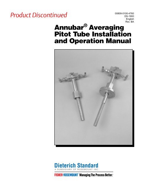 Annubar Averaging Pitot Tube Installation and Operation Manual
