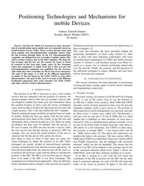 Positioning Technologies and Mechanisms for mobile Devices - SNET