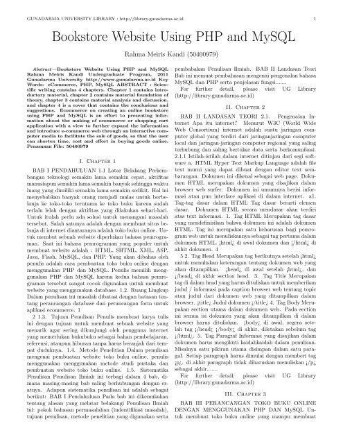 Bookstore Website Using PHP and MySQL - Gunadarma University ...