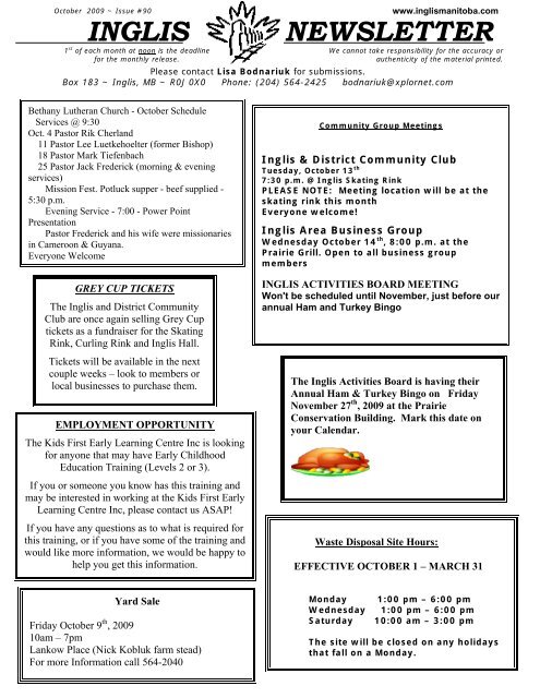 INGLIS NEWSLETTER - Inglis Manitoba