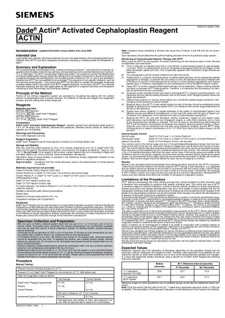 Dade® Actin® Activated Cephaloplastin Reagent [ACTIN]