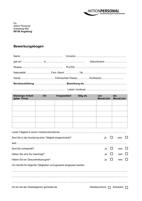 Bewerberformular - Aktion Personal