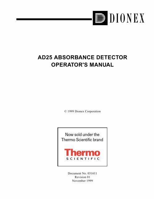 AD25 Absorbance Detector Operator's Manual - Dionex