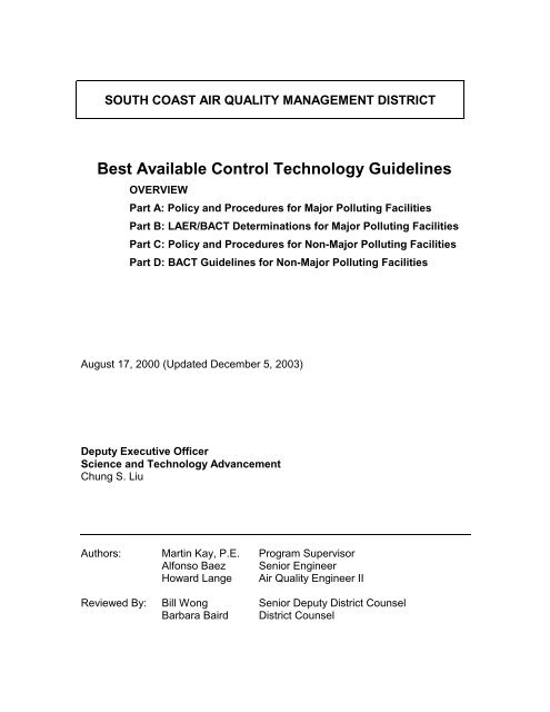 bact guidelines for non-major polluting facilities - South Coast Air ...