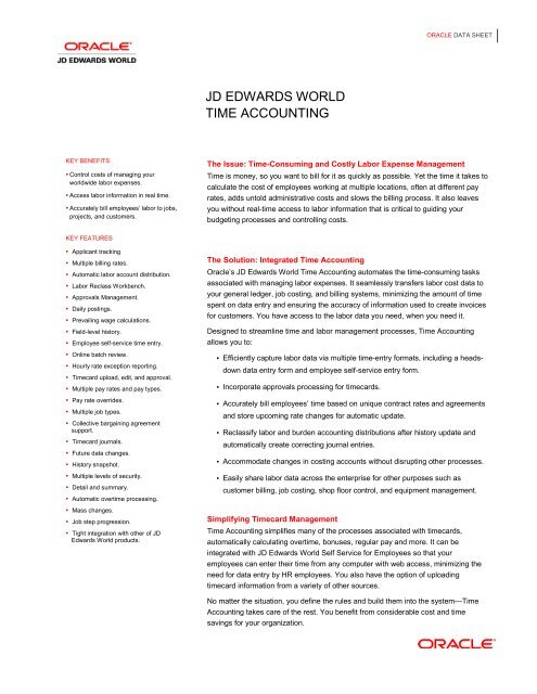 JD Edwards World Time Accounting (PDF - Oracle