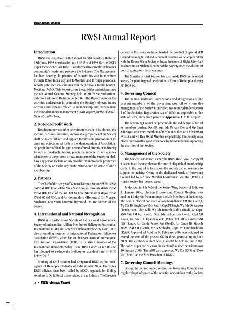 RWSI Annual Report - The Rotary Wing Society of India