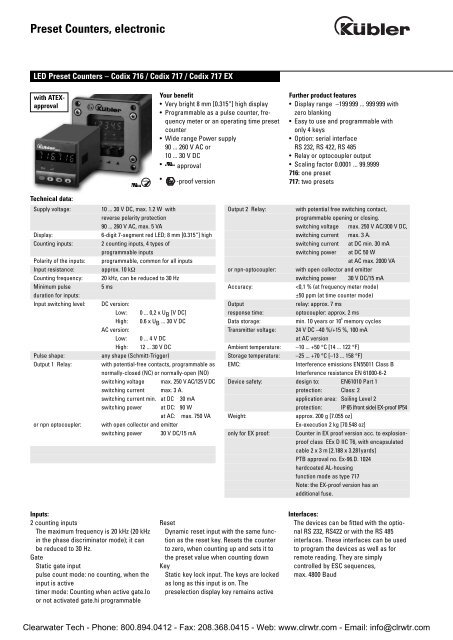 Kubler Codix 716 / 717 / 717EX LED Preset Counters
