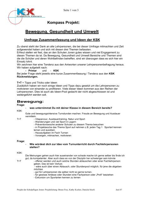 Ideen und Anregungen BGU KSK - Schule Jonen