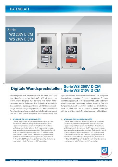 WS 200V D CM WS 210V D CM Serie Digitale ... - Commend AG
