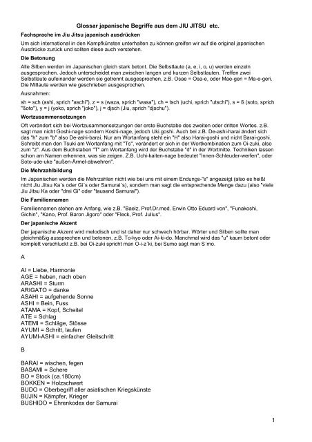 Glossar japanische Begriffe aus dem JIU JITSU etc - Jiu Jitsu „Fusegi“