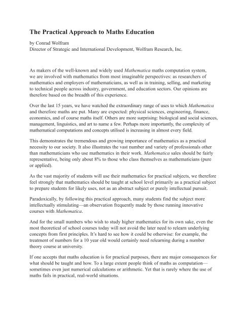 The Practical Approach to Maths Education