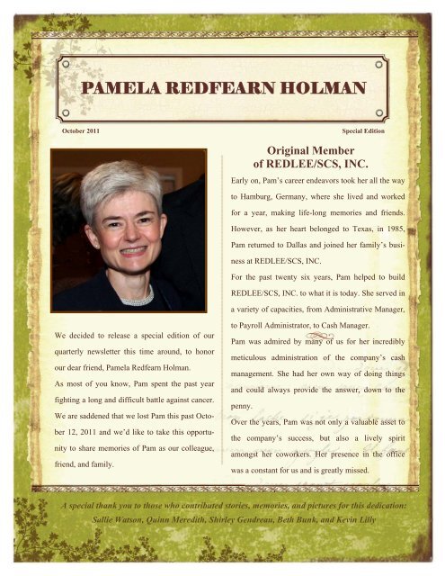Pamela Redfearn Holman - REDLEE/SCS