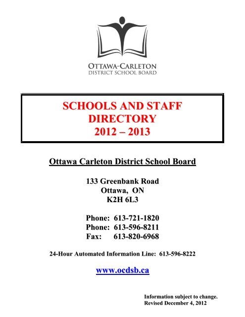 Schools and Staff Directory - Ottawa-Carleton District School Board