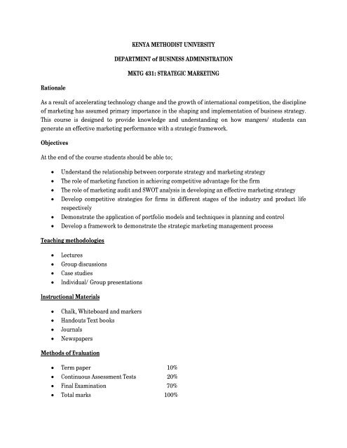 MKTG 431.pdf - KeMU Students' Portal - Kenya Methodist University