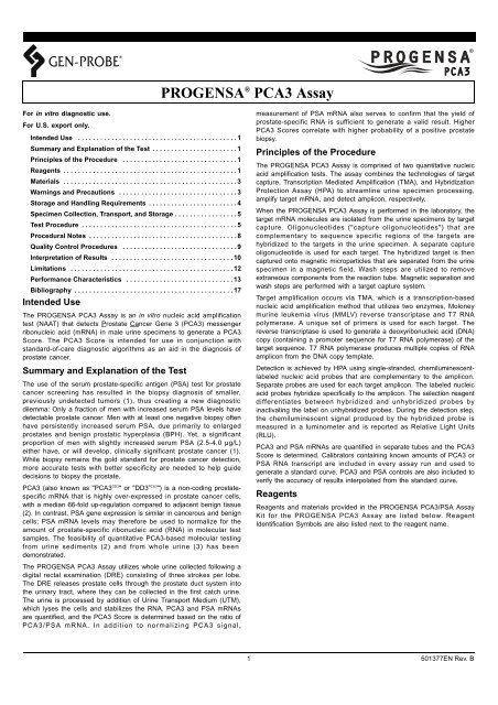 PROGENSA PCA3 Assay package insert - Gen-Probe, Inc.