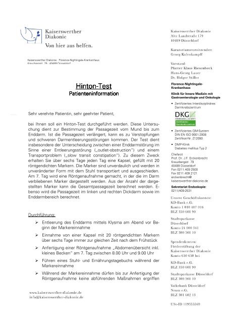 Patienteninformation Hinton-Test - bei der Kaiserswerther Diakonie