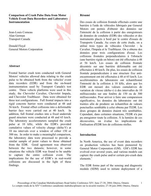 Comparison of Crash Pulse Data from Motor Vehicle - Road Safety ...
