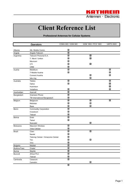 Client Reference List - Kathrein