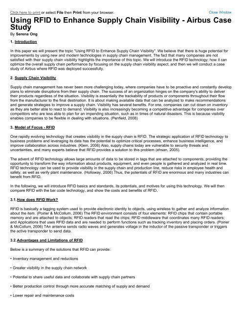 Using RFID to Enhance Supply Chain Visibility - Airbus ... - Tego, Inc.