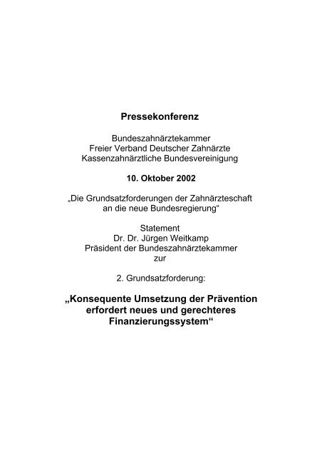 Statement von Dr. Dr. Jürgen Weitkamp, Präsident der - Die ...