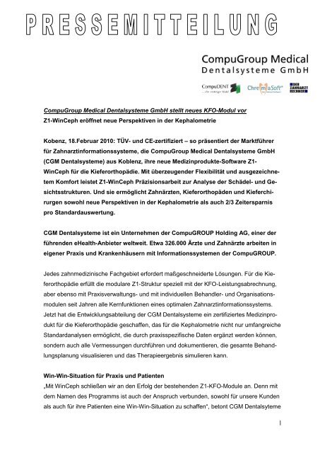 CompuGroup Medical Dentalsysteme GmbH stellt ... - CompuDENT