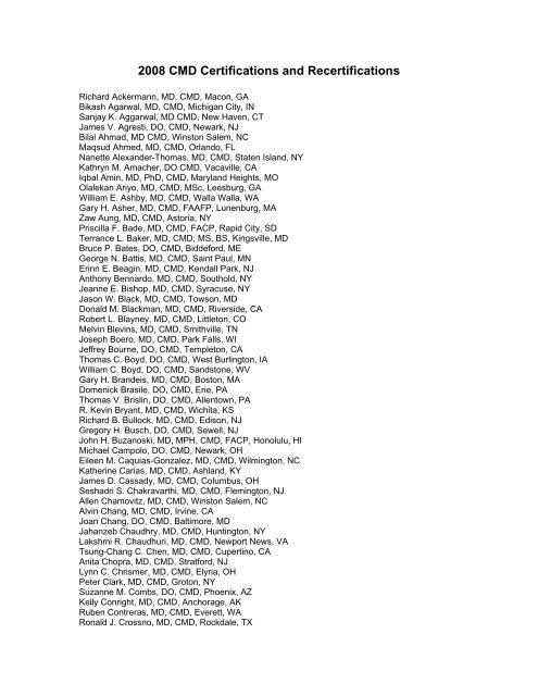 2008 CMD CERTIFICATIONS