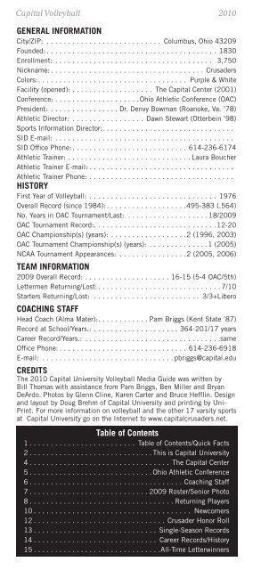 GENERAL INFORMATION HISTORY TEAM INFORMATION COACHING STAFF ...