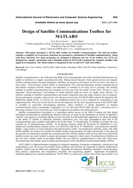 Design Of Satellite Communications Toolbox For Matlab