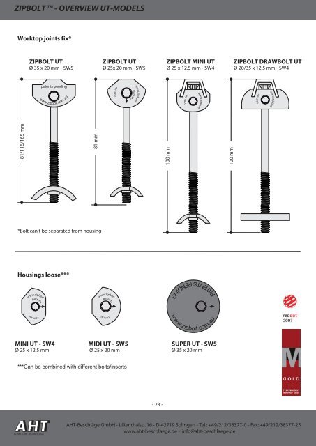 ZIPBOLT TM - OVERVIEW UT-MODELS - aht-beschlaege.de
