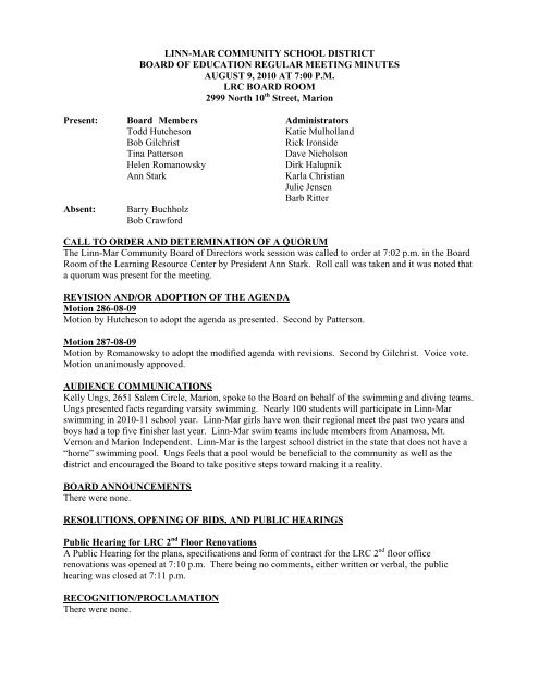 LINN-MAR COMMUNITY SCHOOL DISTRICT BOARD OF ...
