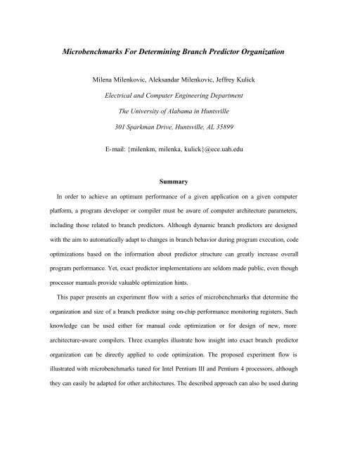 Microbenchmarks For Determining Branch Predictor Organization