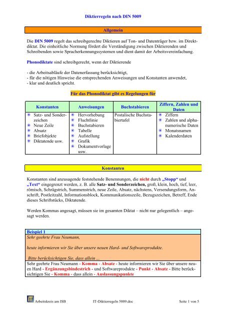 Diktierregeln nach DIN 5009