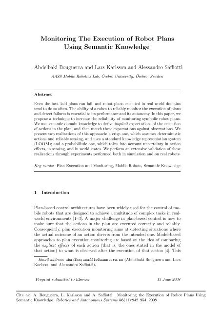 Monitoring The Execution of Robot Plans Using Semantic Knowledge