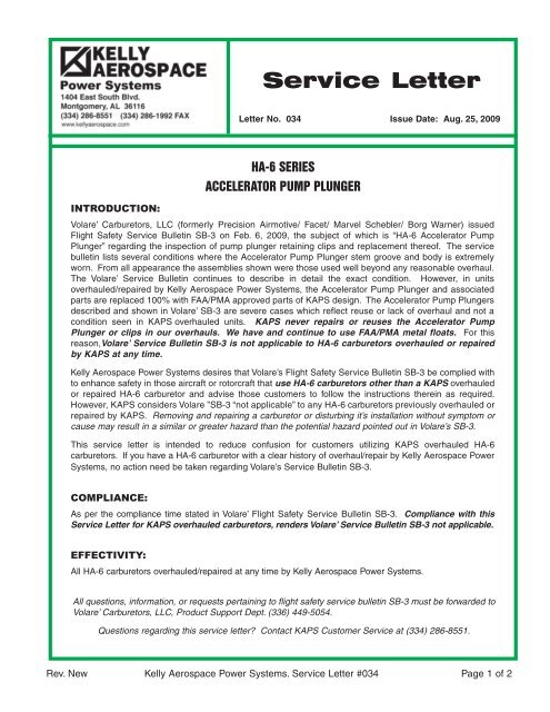 Service Letter - Kelly Aerospace