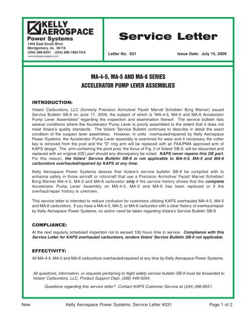Service Letter - Kelly Aerospace