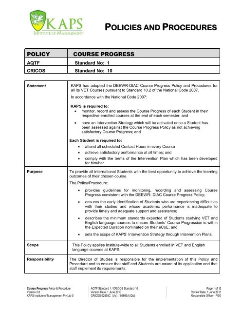 Course Progress Policy - KAPS Institute of Management