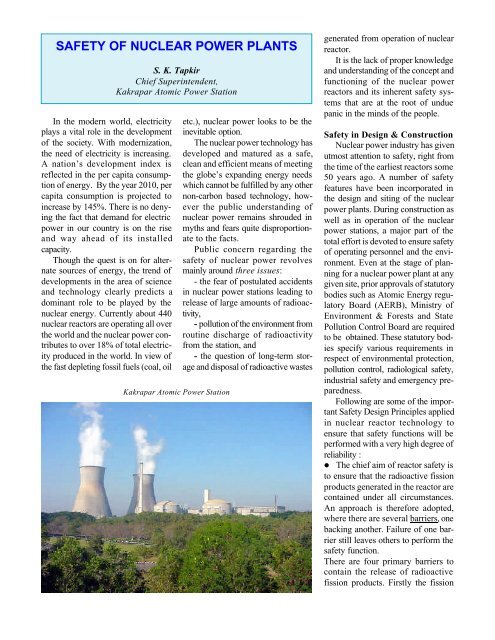 safety of nuclear power plants - Department of Atomic Energy