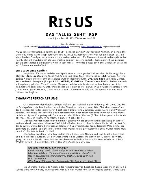 Risus 1.5 Deutsch im PDF-Format - Greywood