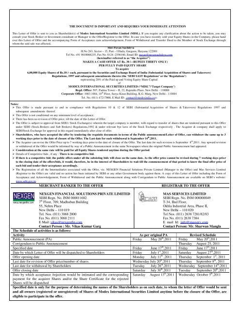 Letter of Offer - PDF - Securities and Exchange Board of India