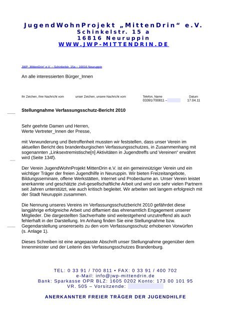 JugendWohnProjekt „MittenDrin“ e.V. - [V]erschluss[S]achen