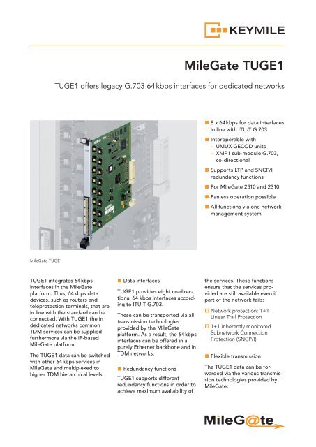 Data Sheet 64kbps Interface Unit TUGE1 - KEYMILE