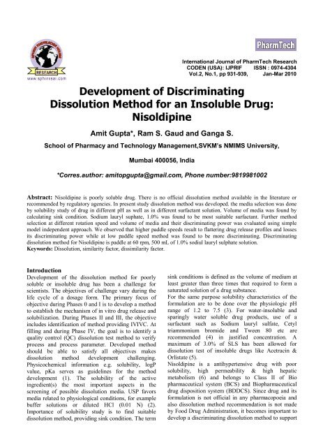 Development of Discriminating Dissolution Method for an Insoluble ...